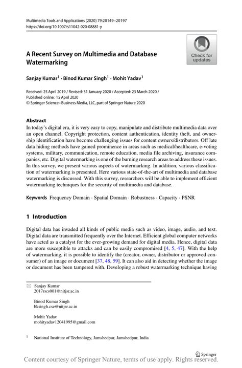 a recent survey on multimedia and database watermarking request pdf
