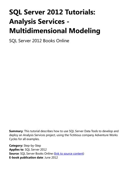 Sql Server 2012 Tutorials Analysis Services Multidimensional Modeling Pdf