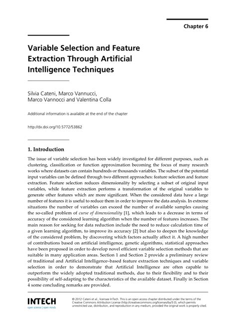 Pdf Variable Selection And Feature Extraction Through Artificial