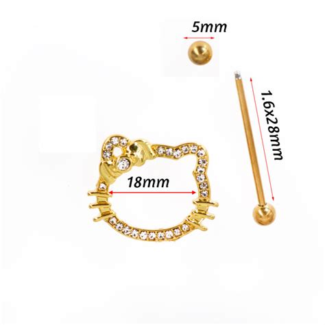 2 Stainless Steel Hello Kitty Crystal Nipple Piercing Shield Cover