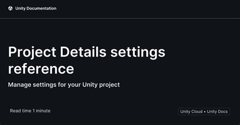 Project Details Settings Reference • Unity Cloud • Unity Docs