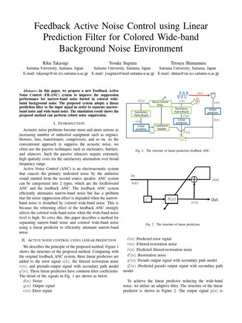 feedback active noise control using linear prediction filter for