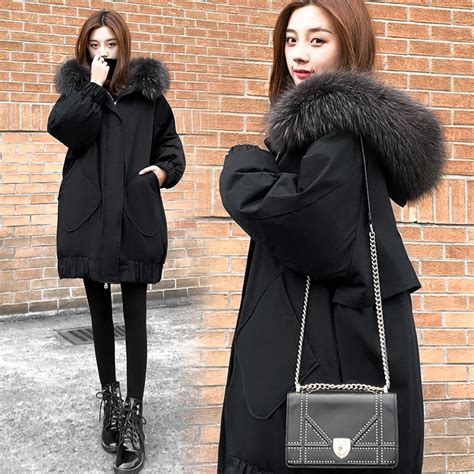 톰 하겐 겨울 코트 및 재킷 여성용 퍼 칼라 롱 코트 후드 파카 블랙 따뜻한 한국 패션 덕 다운 재킷 다운 코트 AliExpress