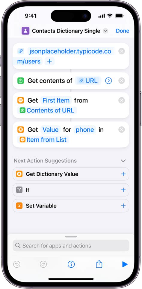 handling dictionaries using the get dictionary value action in shortcuts on iphone or ipad