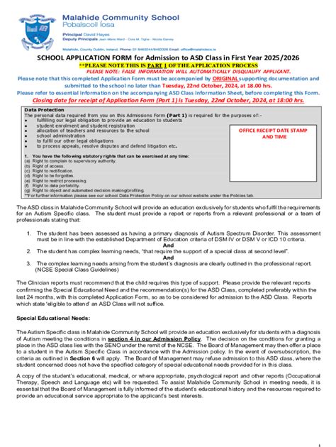 Fillable Online Asd Class Application Form Part 1 Fax Email Print