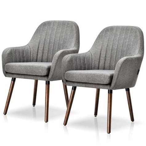 Set Of 4 Fabric Dining Chairs Grey Upholstered Arm Chair Accent