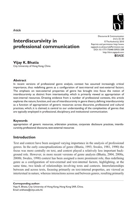 Pdf Interdiscursivity In Professional Discourse