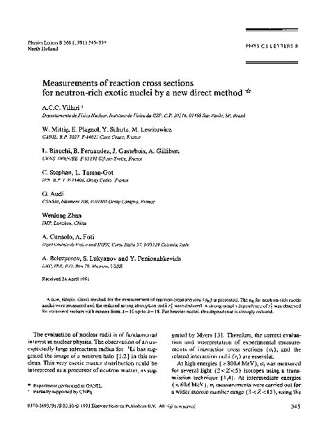 Pdf Measurements Of Reaction Cross Sections For Neutron Rich Exotic Nuclei By A New Direct Method