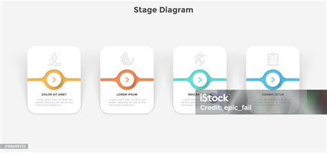 포인터가 가로 행에 정렬된 4개의 종이 흰색 직사각형 요소가 있는 진행률 표시줄입니다 비즈니스 프로세스의 R 단계 개념 간단한