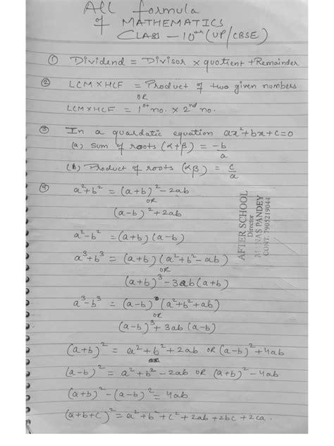 All Maths Formula Class 10 Pdf