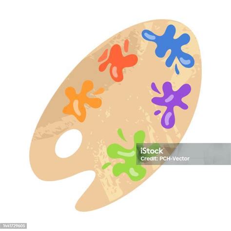 회화를 위한 아크릴 물감의 팔레트 다른 예술 공급 벡터 삽화 페인팅 및 드로잉을위한 도구 및 장비 공예에 대한 스톡 벡터 아트