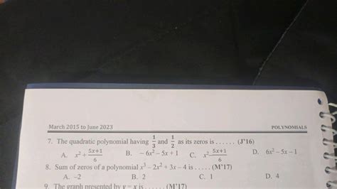 The Quadratic Polynomial Having 13 And 12 As Its Zeros Is Filo