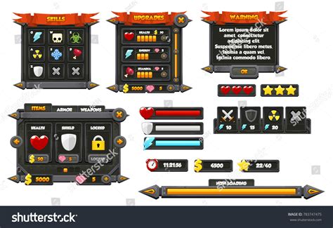 Medieval Themed User Interface Buttons Icons Stock Vector Royalty Free