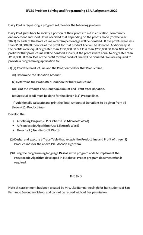 Sfcss Sba Problem Solving And Programming Assignment 2022 Sfcss