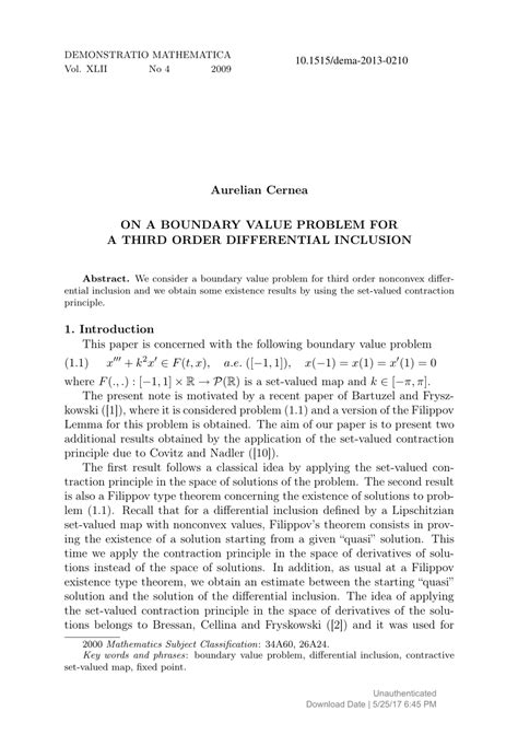 Pdf On A Boundary Value Problem For A Third Order Differential Inclusion