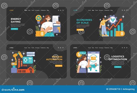 Reducing The Cost Of Production Web Or Landing Set Automatization Stock Vector Illustration