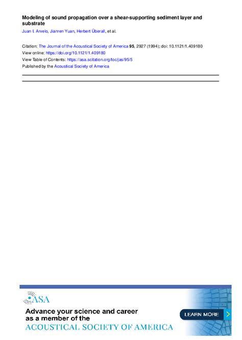 Pdf Modeling Of Sound Propagation Over A Shear‐supporting Sediment Layer And Substrate