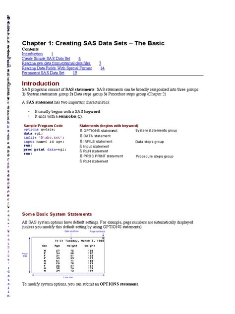 Chapter 1 Creating Sas Data Sets The Basic Pdf Sas Software Mean