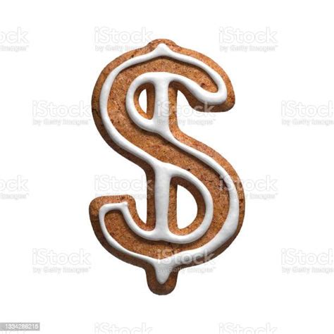 흰색 배경에 고립 된 크리스마스 진저 브레드 쿠키 달러 기호의 3d 렌더링 알파벳의 휴일 음식 기호 3차원 형태에 대한 스톡