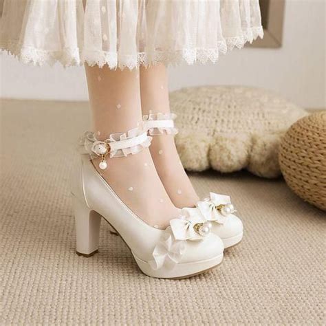 Women Lace Platform Pumps Mary Janes Shoes With Bowtie Mary Jane