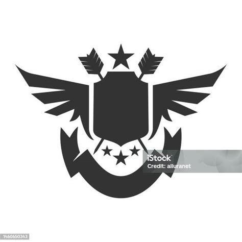 엠블럼 빈 날개 방패 리본 로고 템플릿 아이콘 일러스트 브랜드 아이덴티티 공란에 대한 스톡 벡터 아트 및 기타 이미지 공란