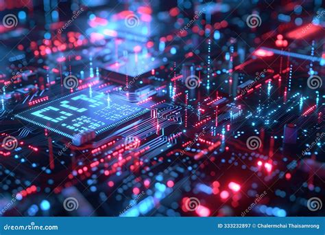 AI Microchip With Blue Glow On Circuit Board Advanced Digital Processor Stock Photo