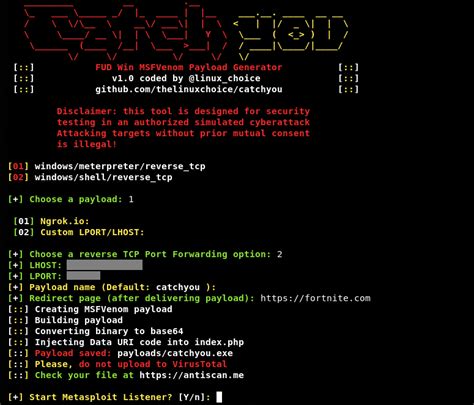 Catchyou Fud Win32 Msfvenom Payload Generator
