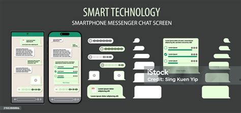 스마트 폰과 메신저 Ui 템플릿 소셜 커뮤니케이션 및 메신저 앱 모바일 통신 일러스트 Smart Mobile Phone 템플릿의 채팅 앱입니다 현대 현실적인 핸드폰 벡터