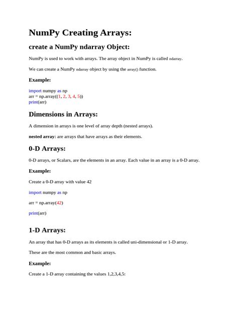 2 Numpy Creating Arrays Pdf