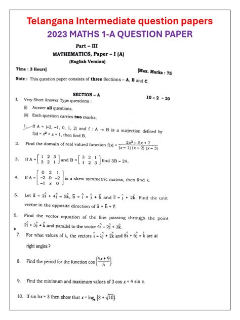 2017 2019 2023 Maths 1a Ts Board Previous Papers Pdf