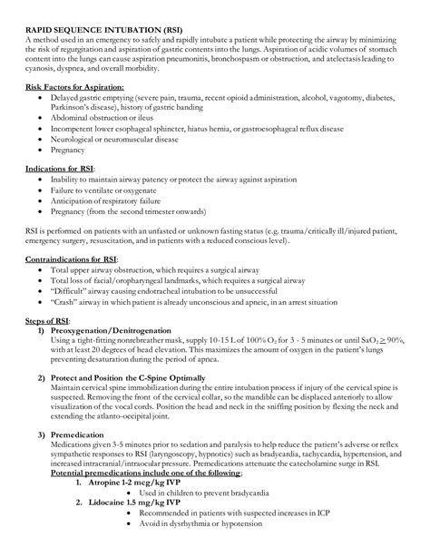 Rapid Sequence Intubation Rsi Docx Ear Nose And Throat Conditions Diseases And Conditions