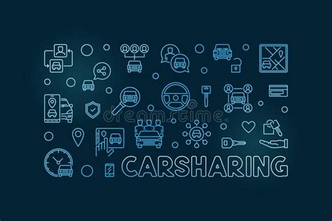 Carsharing Concept Blue Line Horizontal Illustration Car Sharing Concept Vector Banner Stock