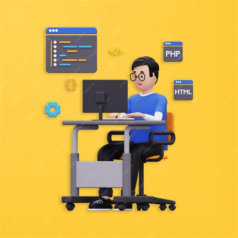 Premium Psd 3d Web Developer Working On Project Illustration