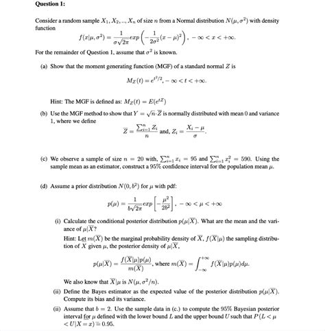 Solved Question Consider A Random Sample X X Xn Chegg