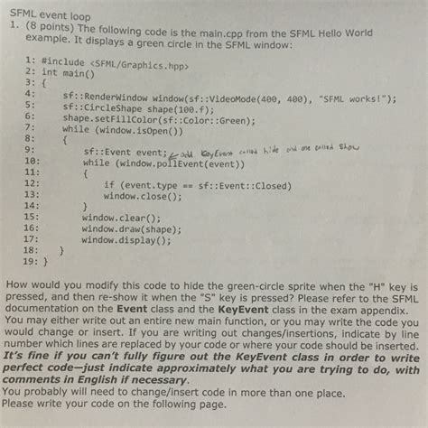 Sfml Event Loop Points The Following Code Is Chegg
