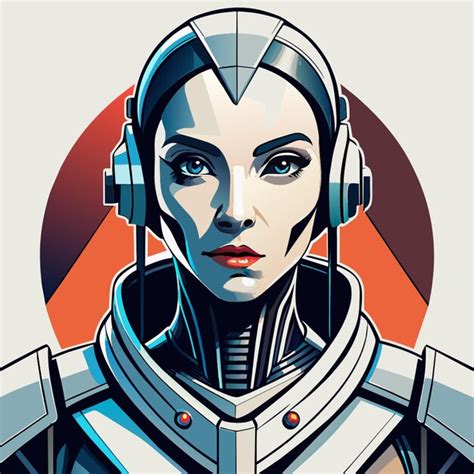 Cyberpunk Goddess Nika Android Robot Logo Vector Flat 2d Black And