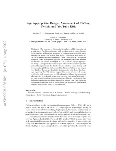 Pdf Age Appropriate Design Assessment Of Tiktok Twitch And Youtube