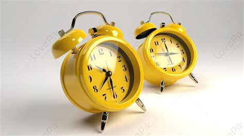 빈티지 스타일의 노란색 트윈 벨 알람 시계 흰색 배경에 몰입형 3d 렌더링 그림 3d 요소 배경 노란 배경 알람 벨 배경 이미지 Hd 3d 요소 노란 알람 벨