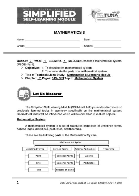 Q3 Math8 Sslm Week1 Math Mathematics 8 Name Date