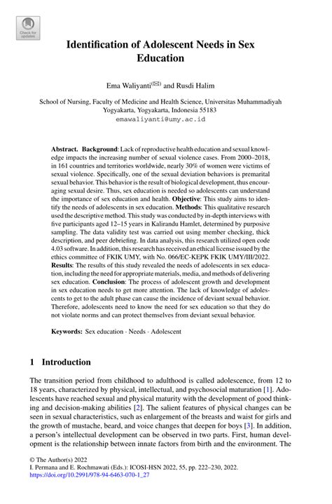 Pdf Identification Of Adolescent Needs In Sex Education