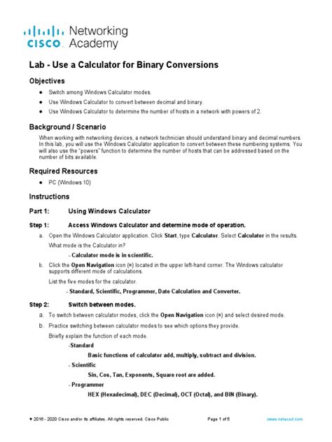 Joshua Castromayor 827 Lab Use A Calculator For Binary Conversions