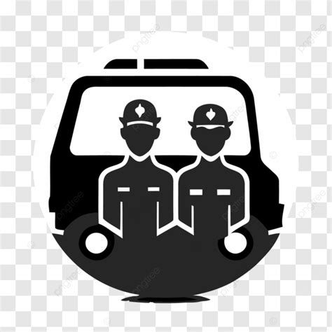 버스 옆에 서 있는 제복을 입은 경찰 남자 벡터 소프트웨어 아이콘 흰색 배경에 구급대원의 단순한 검은색 아이콘 그림자 없음 Png 일러스트 및 벡터 에 대한 무료