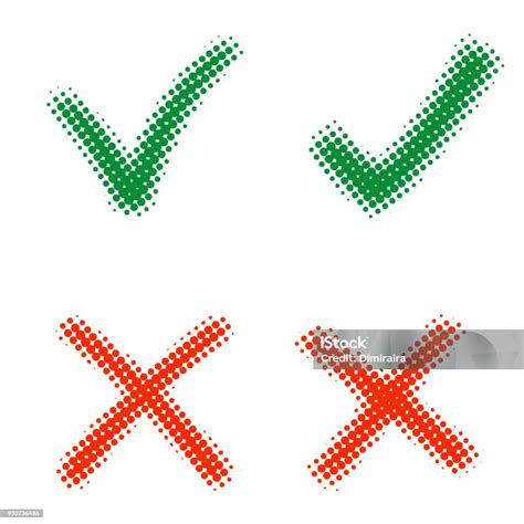 마크 X 그리고 색깔의 하프톤에 V입니다 녹색 갈고리 고 붉은 십자가입니다 그렇기도 하 고 아니 아이콘 웹 사이트 또는 응용 프로그램에 대 한입니다 옳 고 그 름 표지판