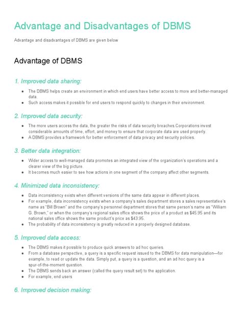 Dbms Advantages And Disadvantages Pdf Data Quality Databases
