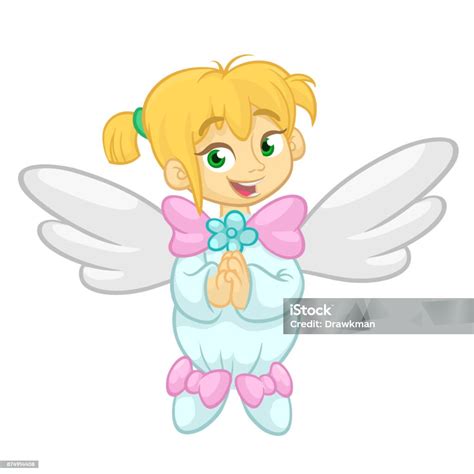 귀여운 해피 크리스마스 천사 문자입니다 벡터 일러스트 절연입니다 인쇄 포스터 스티커 인사말 카드 또는 초대장 디자인 겨울에 대한 스톡 벡터 아트 및 기타 이미지 Istock