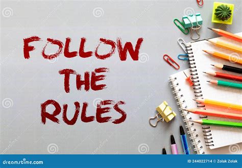 Follow The Rules Text Written On A Notebook With Pencils Stock Photo Image Of Procedure