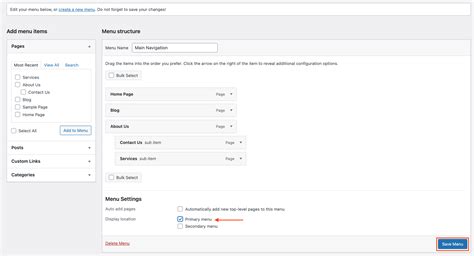 Appearance Menus Screen Documentation WordPress Org