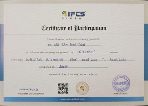 Sri Ram Bharadwaj M On Linkedin Industrialautomation Internship Ipcsglobal Learningjourney