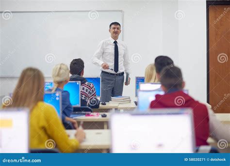 Students With Teacher In Computer Lab Classrom Stock Image Image Of