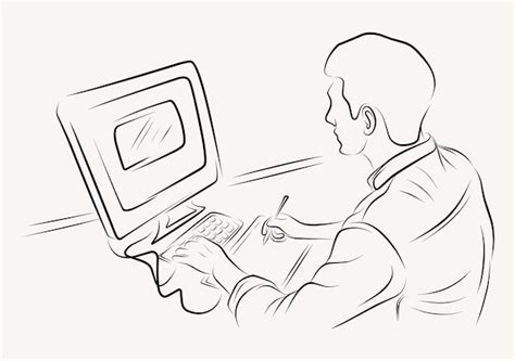 Premium Vector Graphic Designer Working On A Computer Line Art